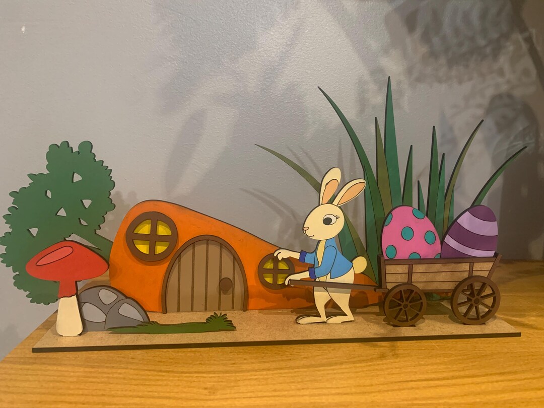 Laser Cut File Easter Bunny Carrot House Scene Happy Easter - Etsy