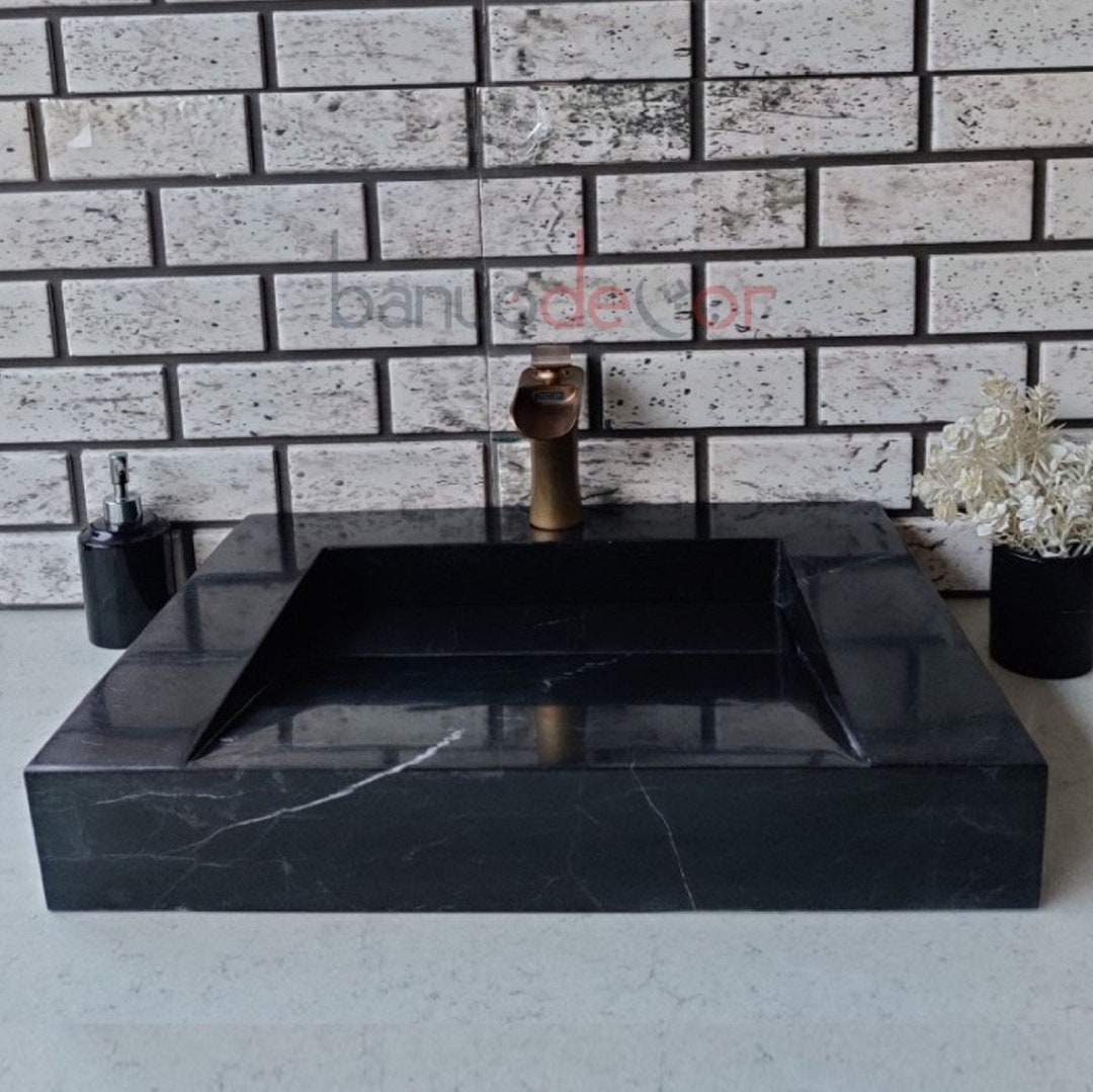 Black Marble Sink, Rectangle Sink, Custom Order Marble Sink, Bathroom ...