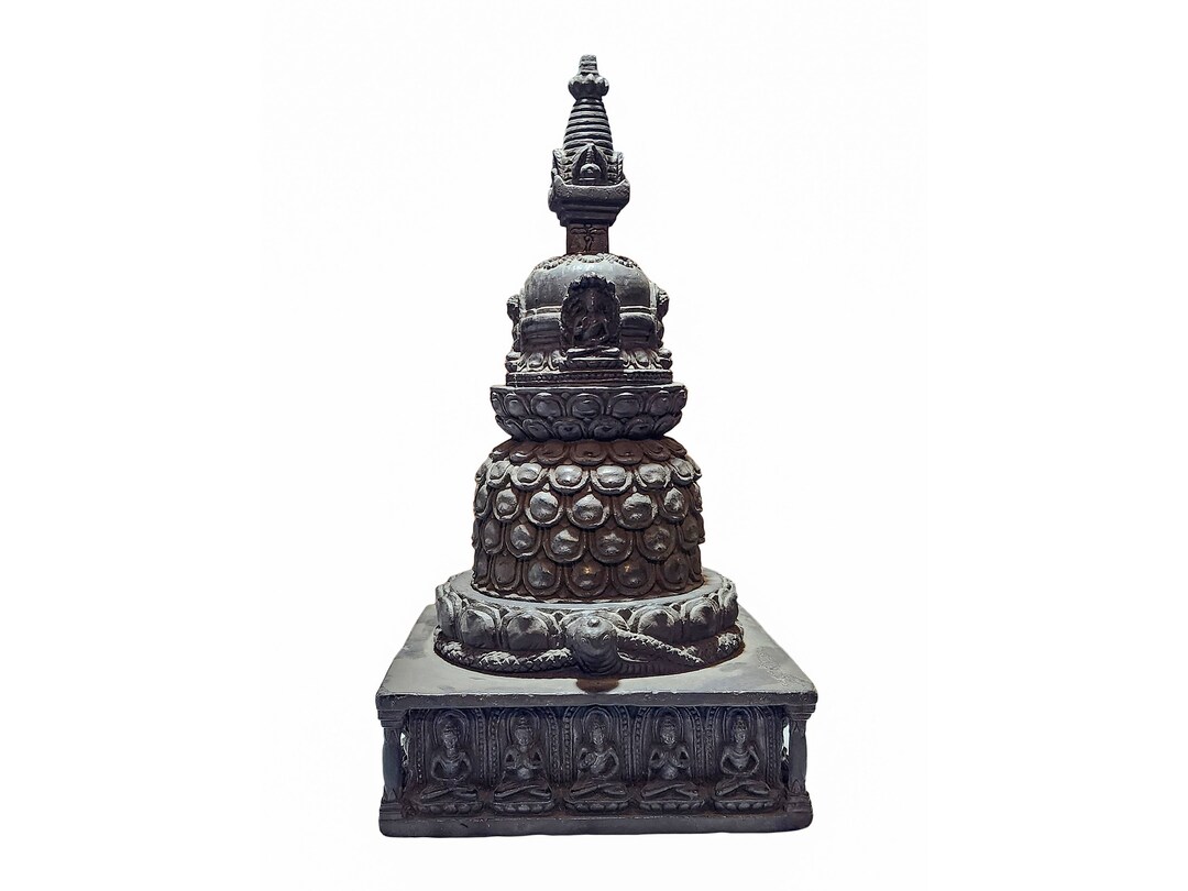26 Cm, OPENABLE Buddhist Stupa for Prayers, Handcarved With Black Stone ...