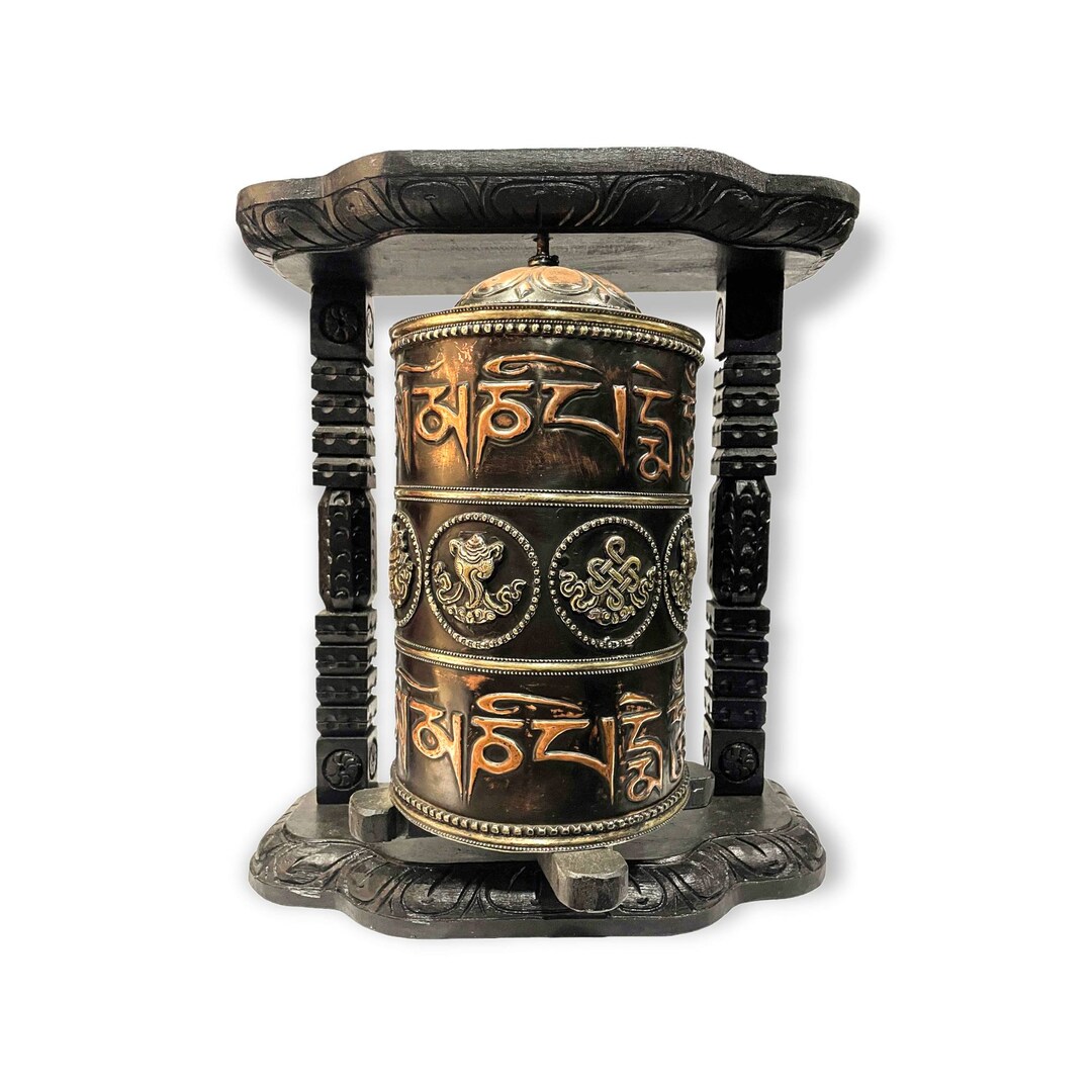 BIG SIZE - Wall Prayer Wheel With Mantra Inside, Oxidised, Handcarved ...