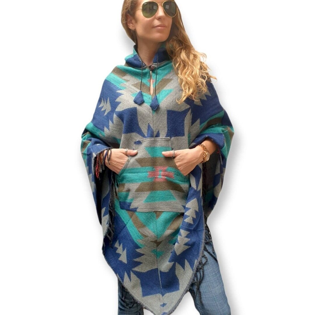 Handloomed Himalayan Yak Woolen and Cotton Mix Poncho, Very Warm and ...