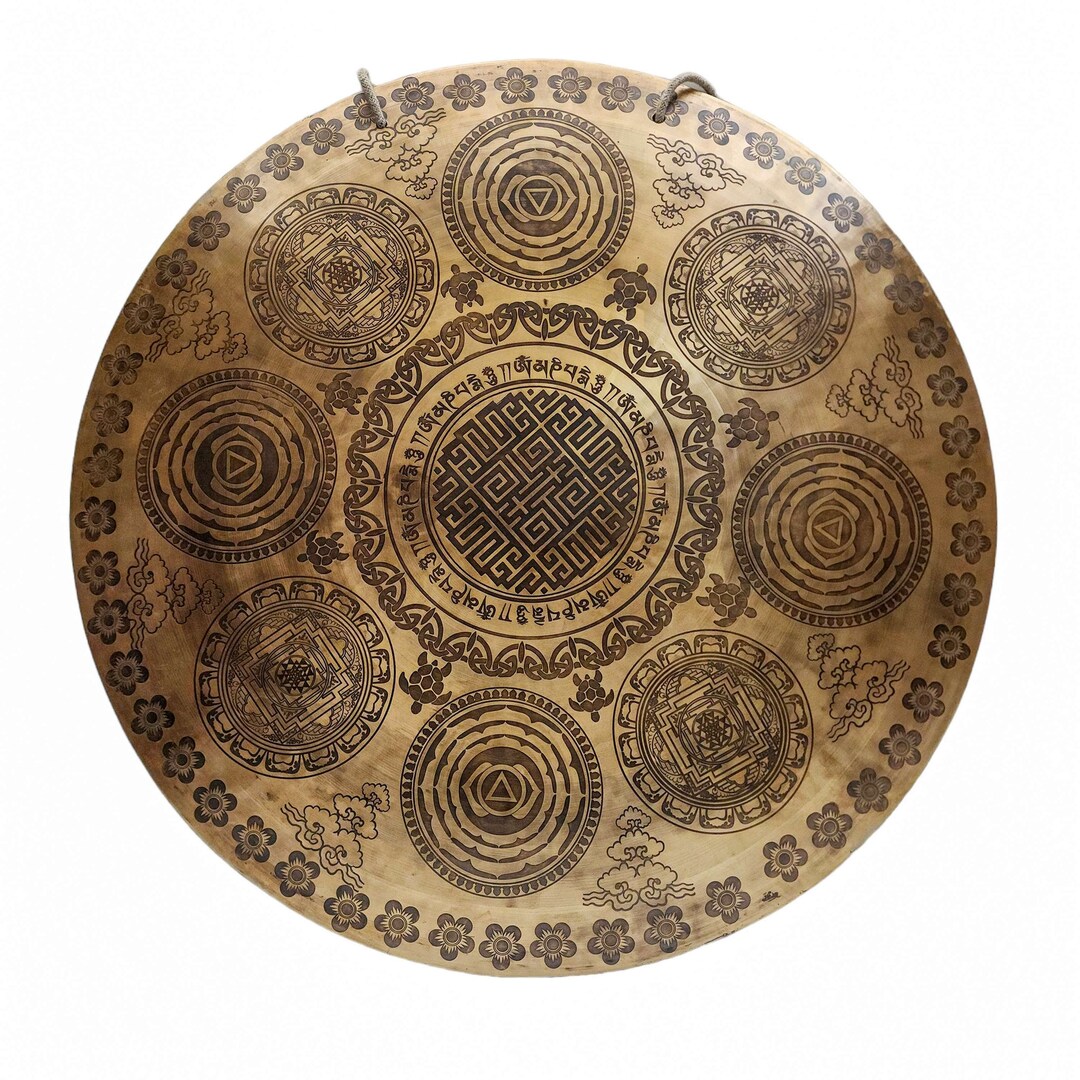 54 Cm Diameter, Tibetan Flat Wind Gong, Handcarved With Seven Chakras ...