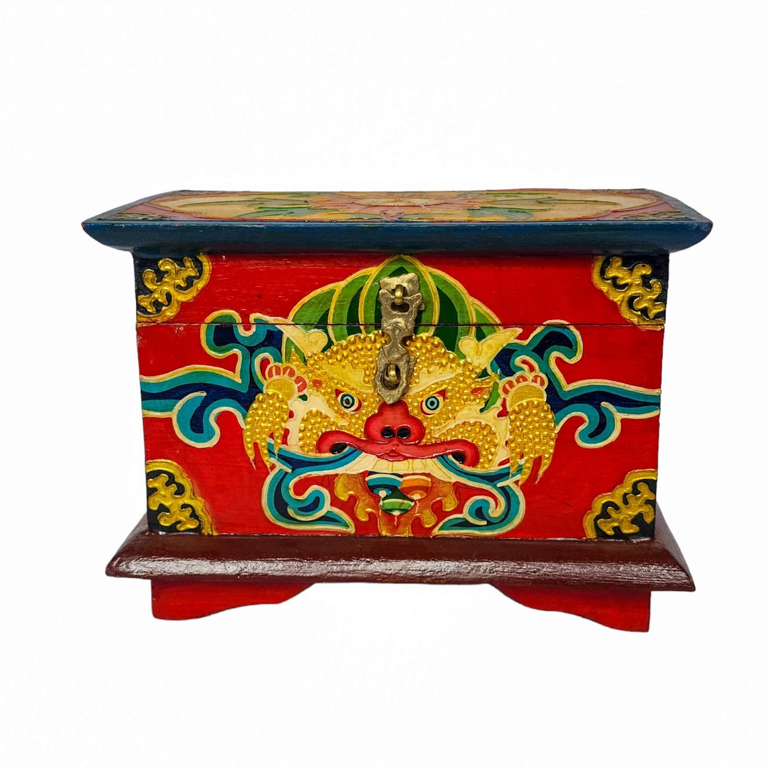 MEDIUM SIZE - Traditional Tibetan Wooden Box, Handpainted With Thangka ...