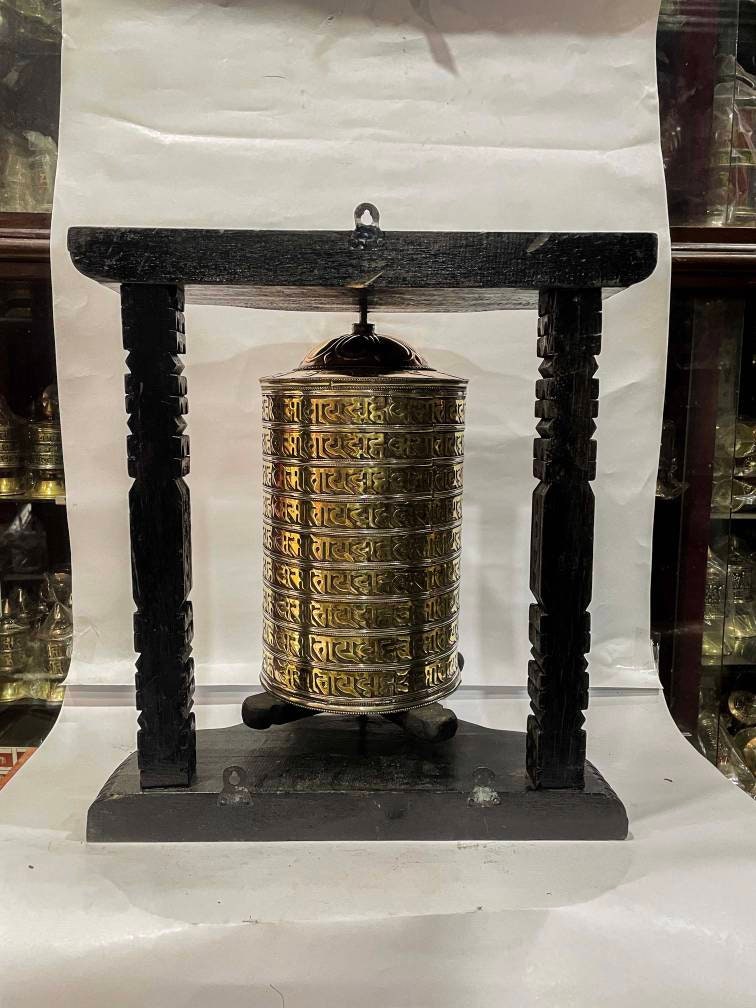 BIG SIZE - Wall Prayer Wheel With Mantra Inside and Handcarved Embossed ...