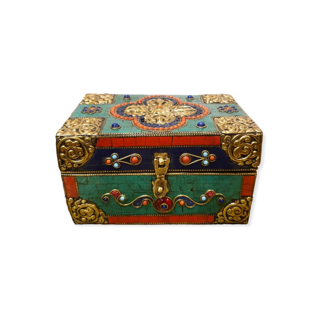 Handmade TIBETAN BOX With Double DORJEE Buddhist Symbol, Hancarved With ...