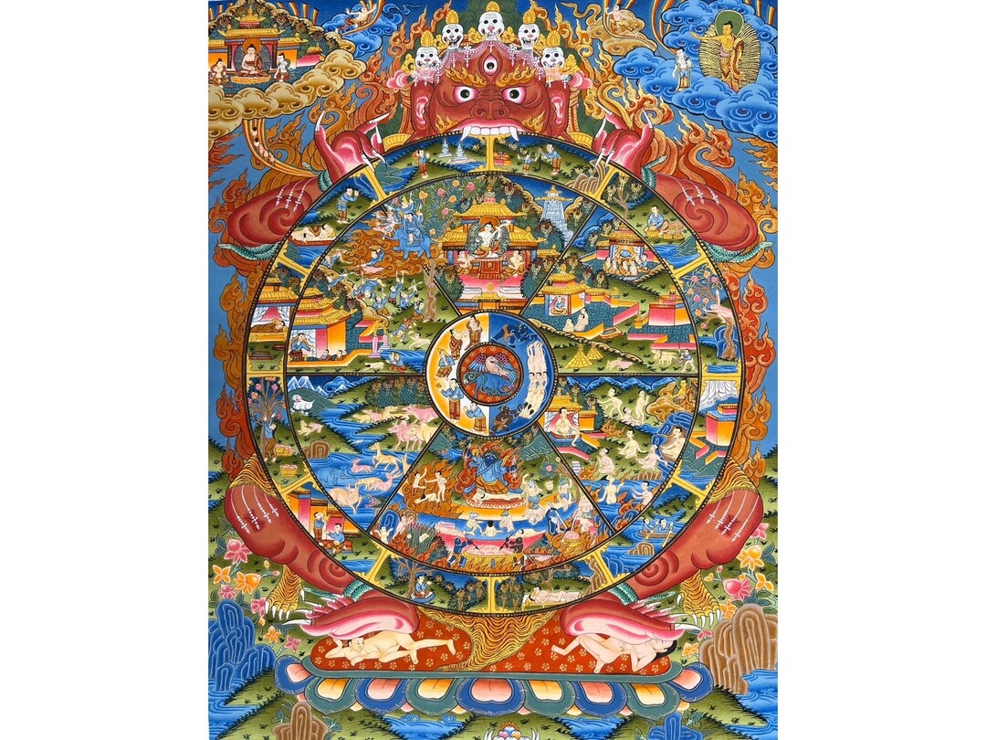 52 X 41 Cm, Tibetan Thangka Painting of Buddhist Wheel of Life ...