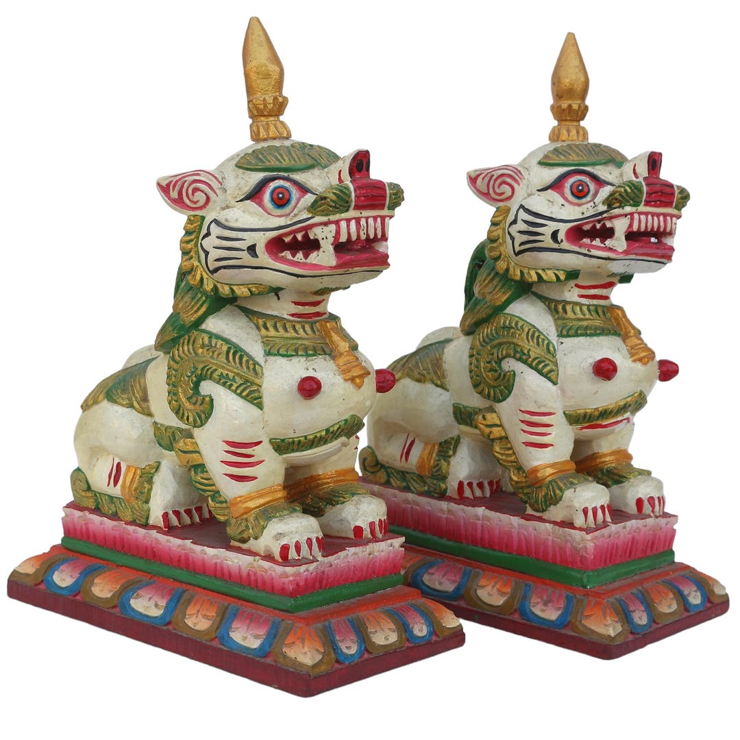 Traditional Tibetan Wooden Snow Lions Statues for Protection Door ...