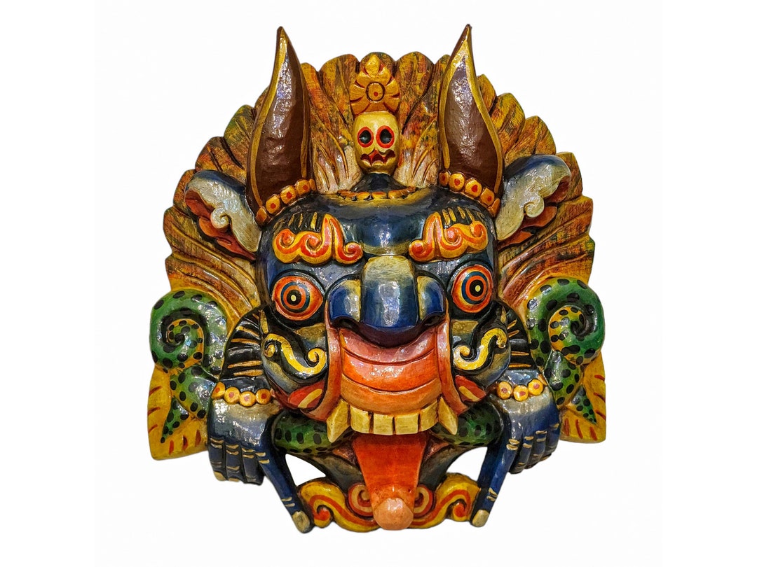 31 Cm, Tibetan Wooden Wall Mask, Handcarved With Buddhist Symbol of ...