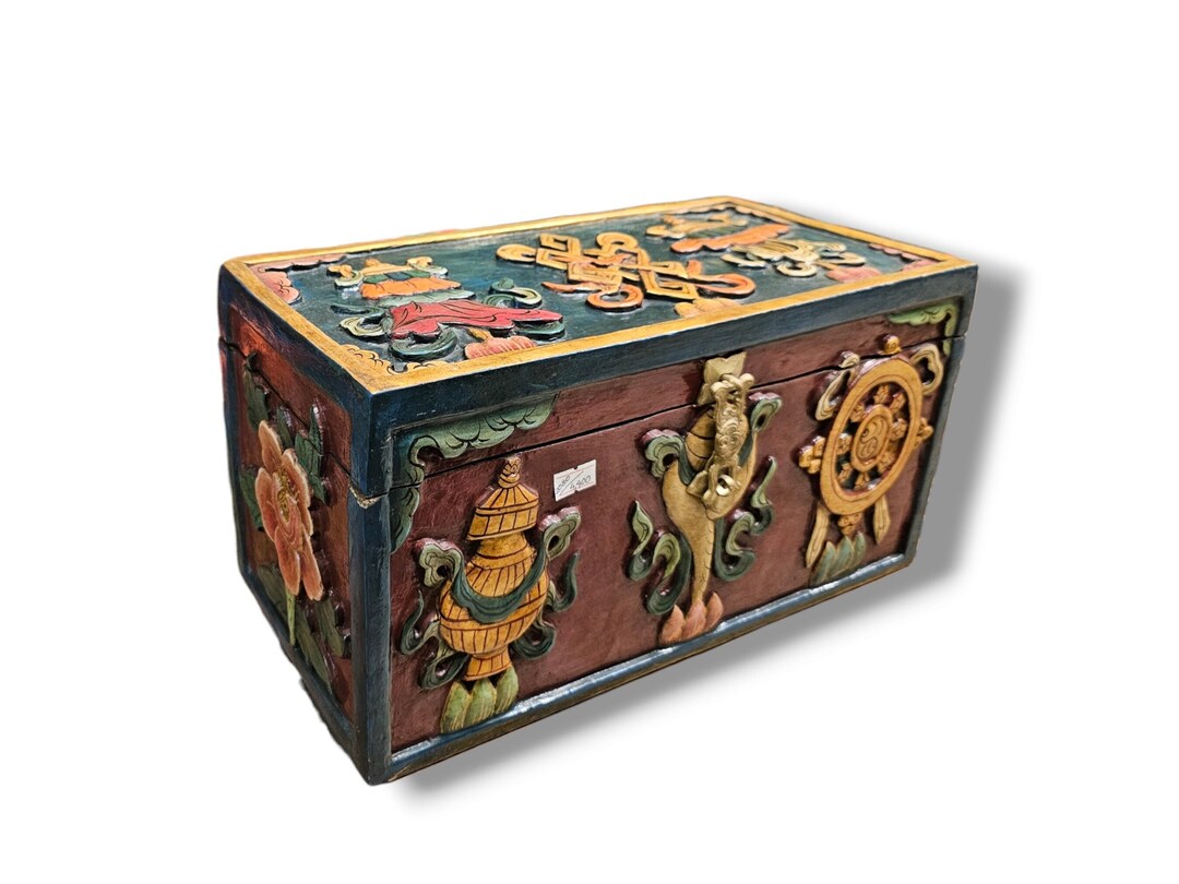 BIG SIZE - Traditional Tibetan Wooden Box, Handpainted With ...