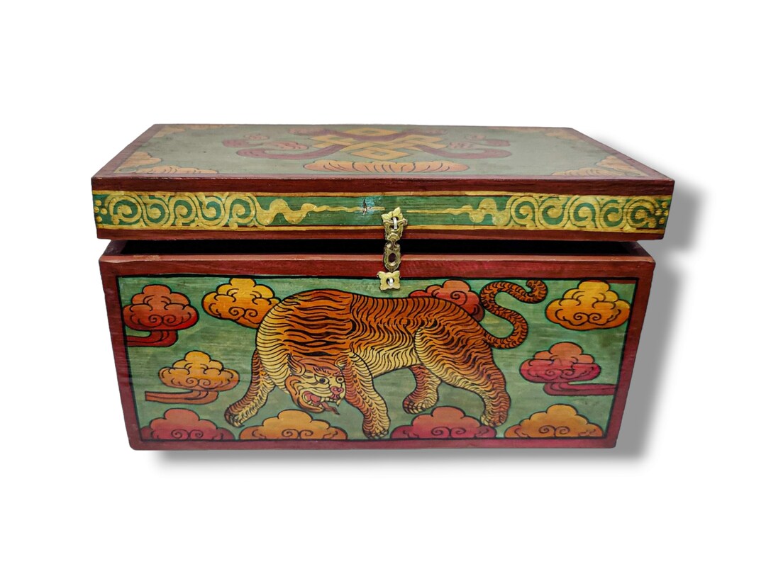 BIG SIZE - Traditional Tibetan Wooden Box/trunk, Handpainted With Snow ...