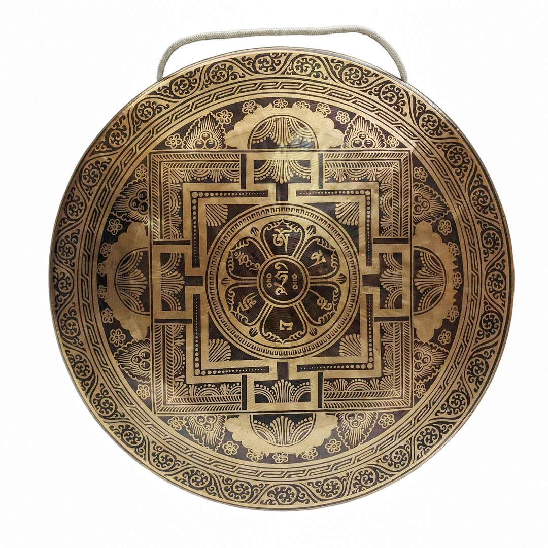 44 Cm Diameter, Tibetan Curve Gong, Handcarved With Kalachakra Mandala ...
