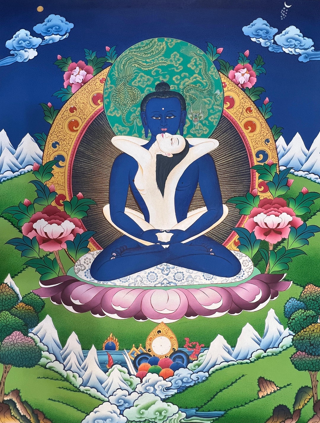 45 X 60 Cm, Traditional Tibetan Thangka of Samanthabadra, Buddha ...