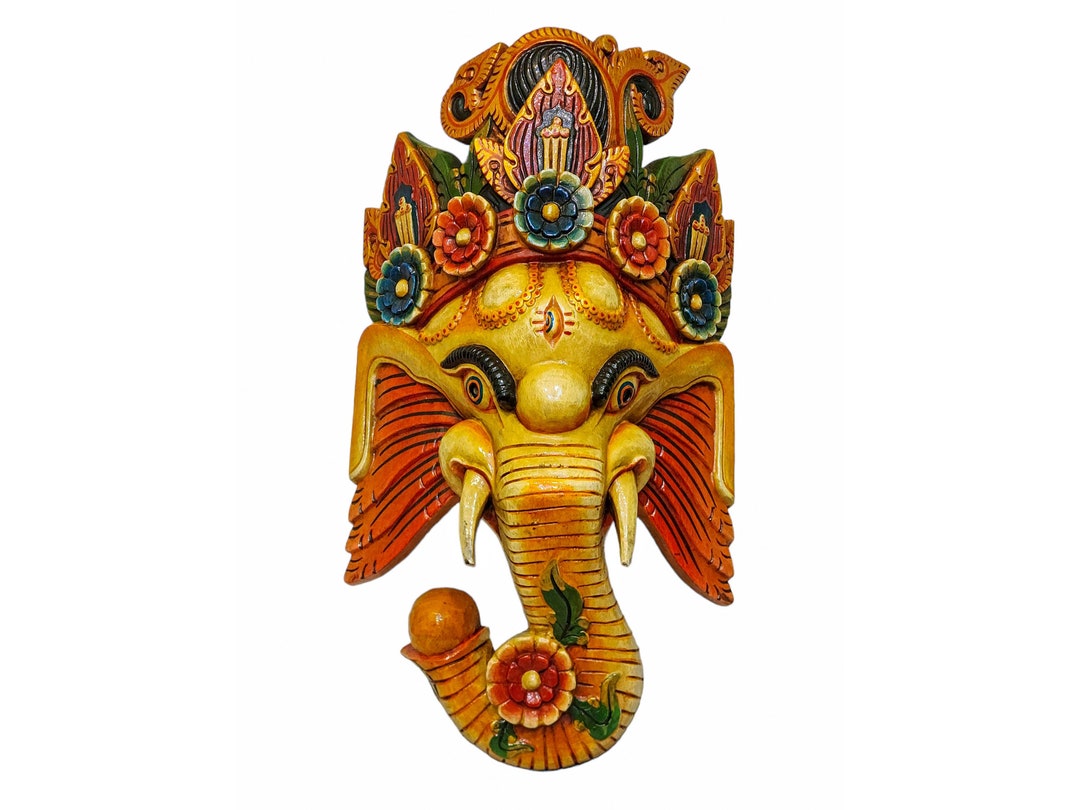 52 Cm, Wooden Ganesh Mask Wall Hanging, Home Protection, Handcarved ...