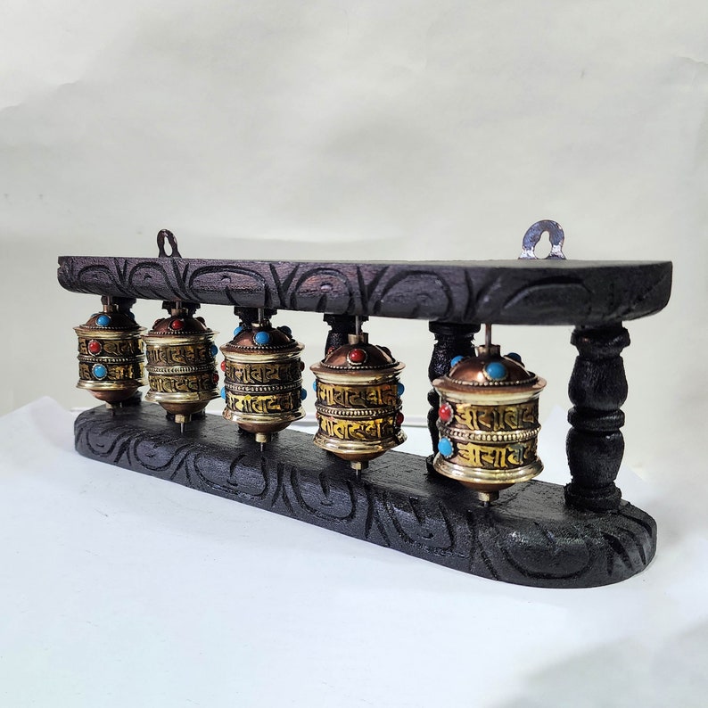 SMALL SIZE - 29 Cm, Wall Hanging Prayer Wheels Panel, Handcarved With ...