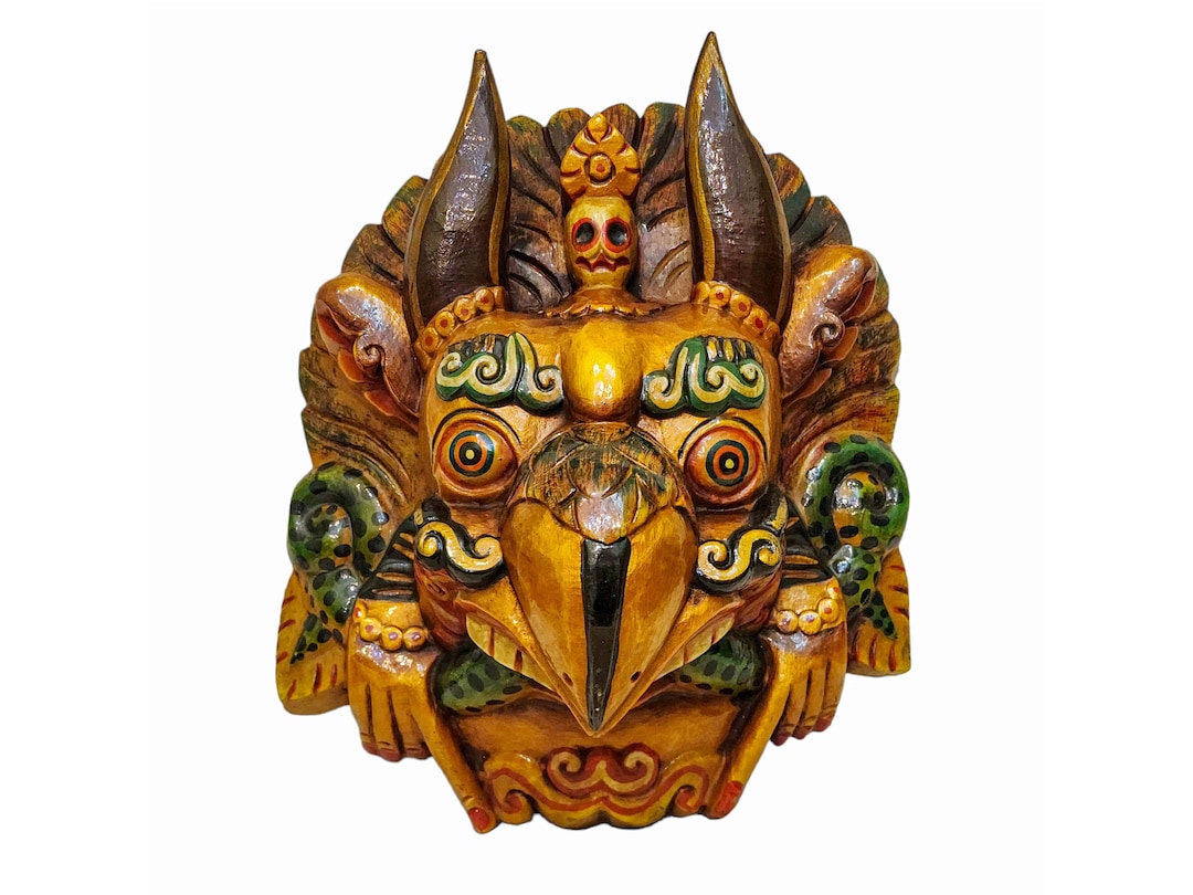26 Cm, Tibetan Wooden Wall Mask, Handcarved With Buddhist Symbol of ...