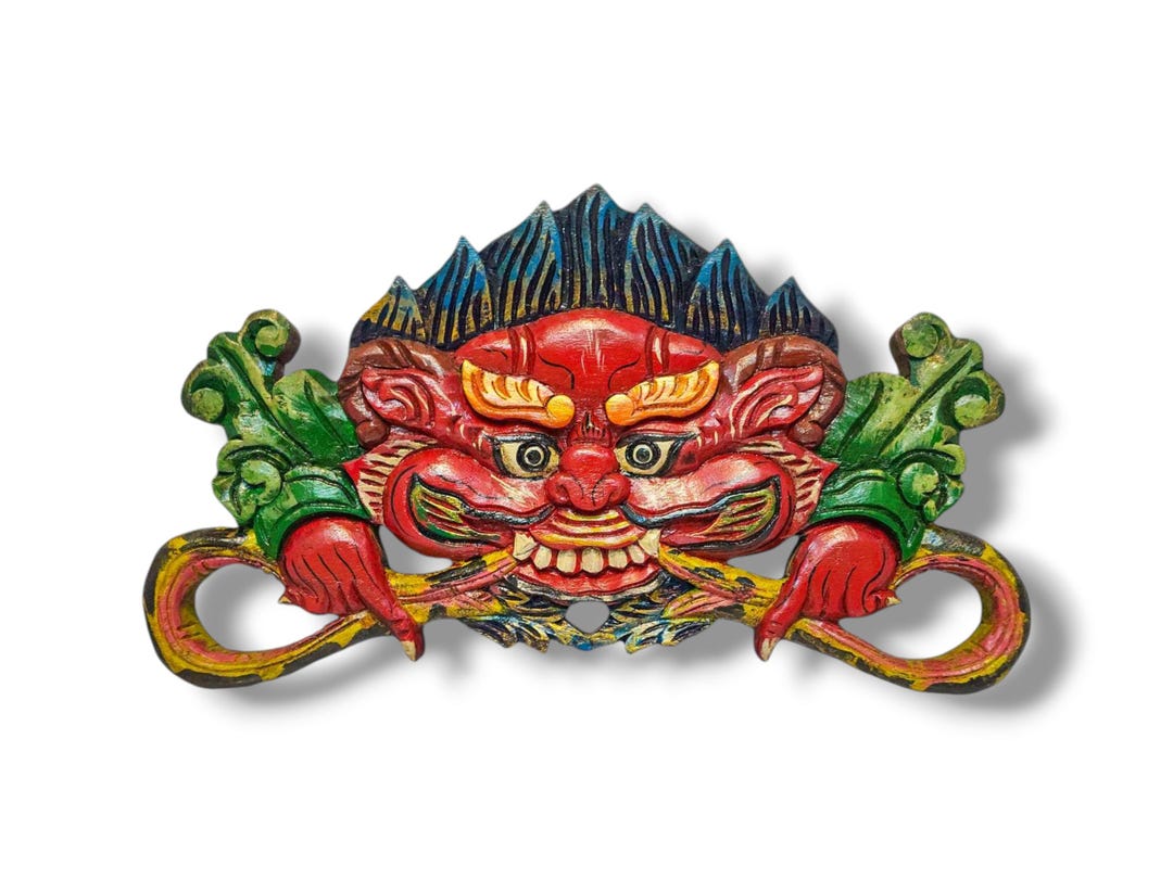 28 Cm, Tibetan Wooden Wall Hanging, Handcarved With Buddhist Symbol of ...