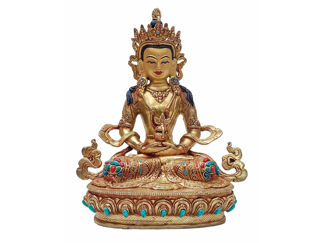 24 Cm, Buddhist Statue of Aparimita, Handbeaten With Full Gold ...