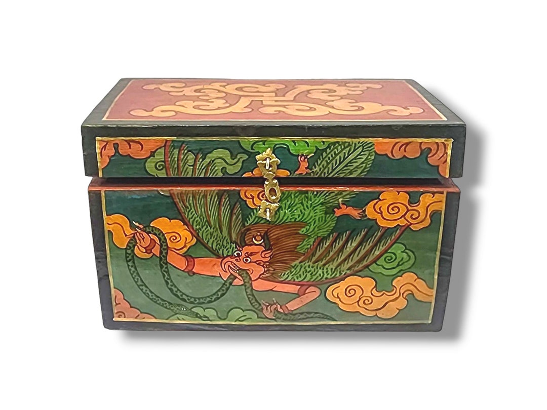 MEDIUM SIZE - Traditional Tibetan Wooden Box/trunk, Handpainted With ...
