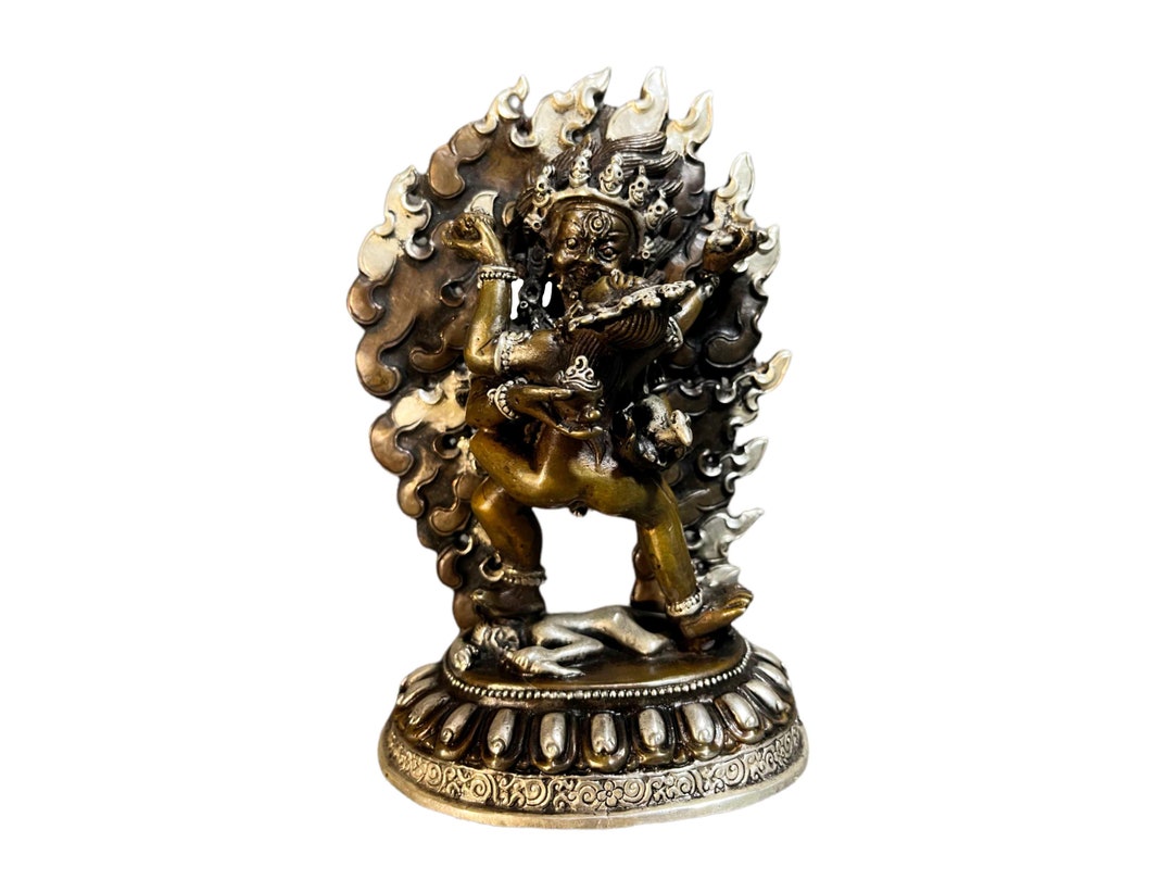 16 Cm, Buddhist Miniature Statue of Black Jambhala With Consort Shakti ...