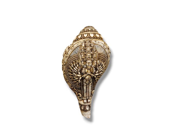 20 Cm, Tibetan Shankha, Conch Shell for Buddhist Rituals, Handcarved ...