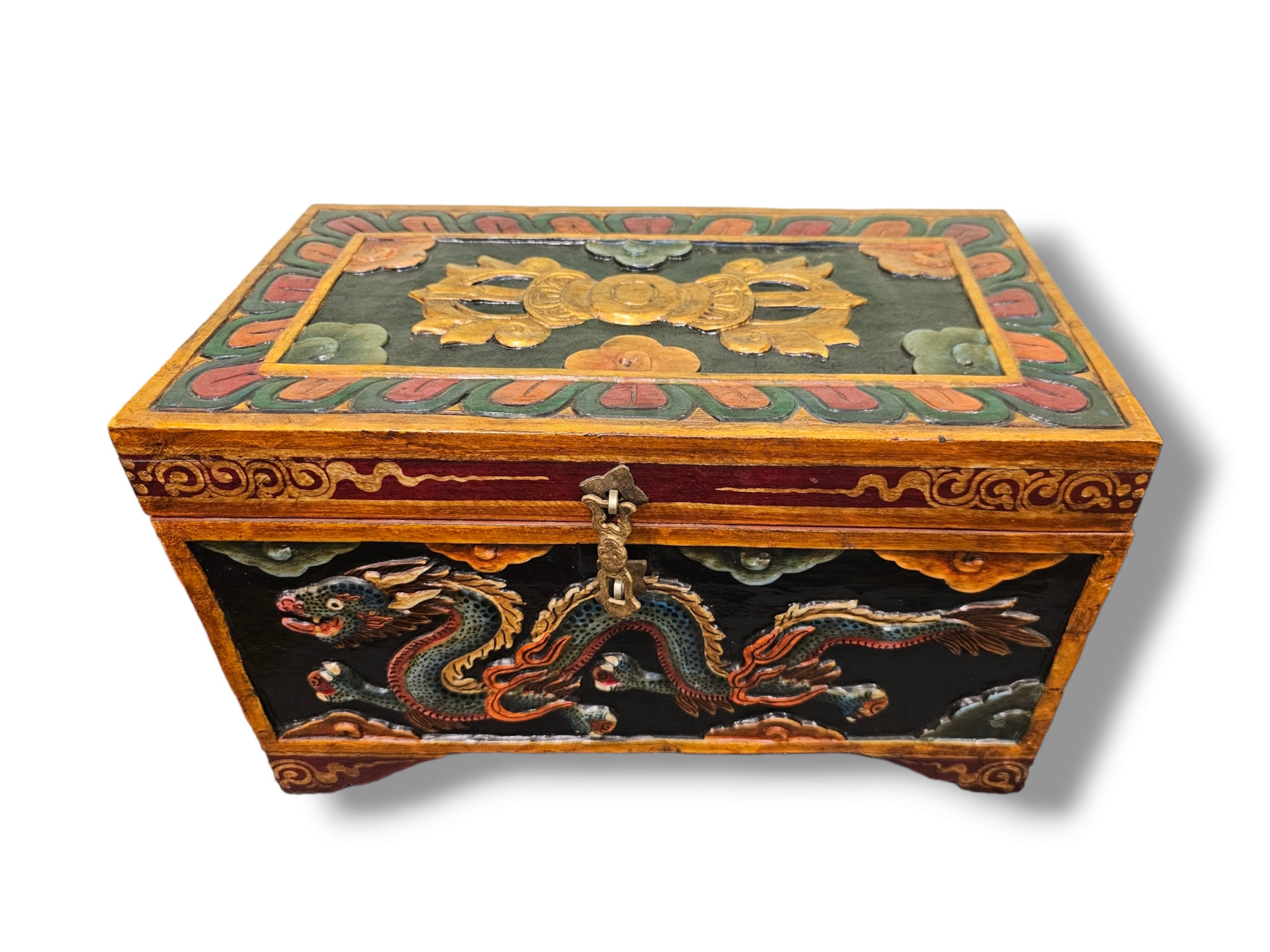 EXTRA BIG SIZE - Traditional Tibetan Wooden Box/trunk, Handpainted With ...