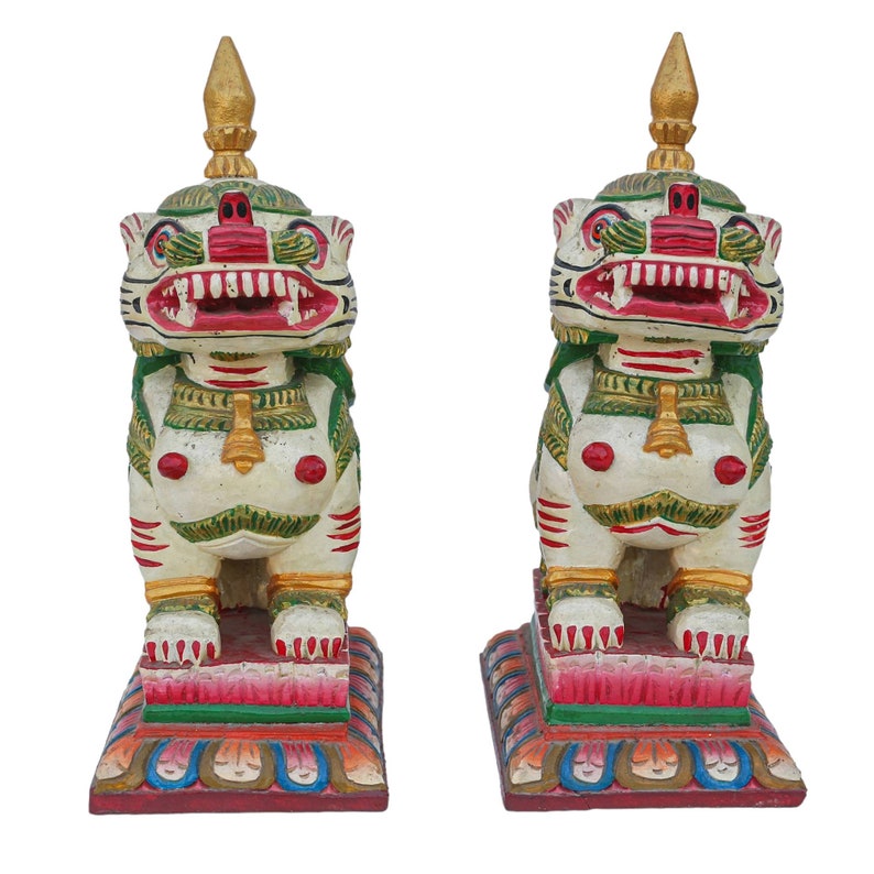 Traditional Tibetan Wooden Snow Lions Statues for Protection - Etsy