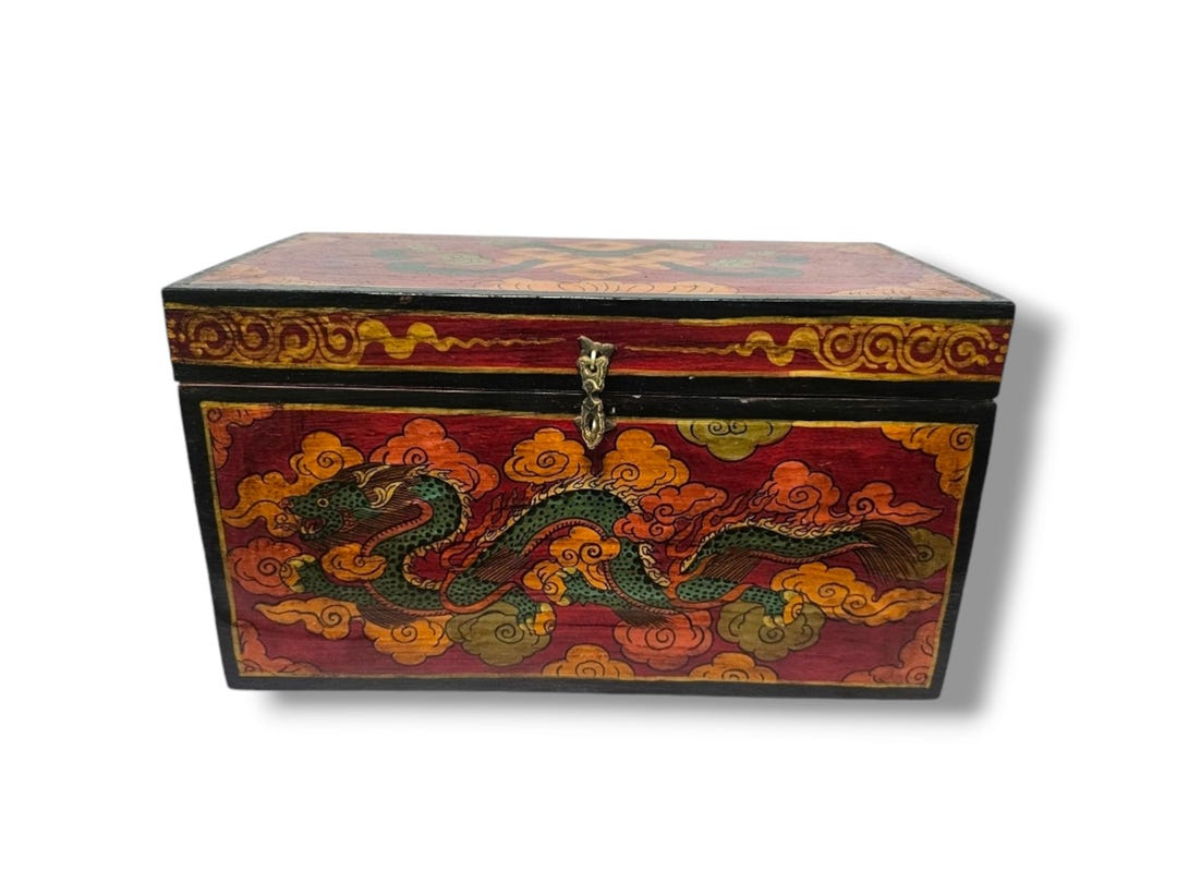 BIG SIZE - Traditional Tibetan Wooden Box, Handpainted With Dragon ...