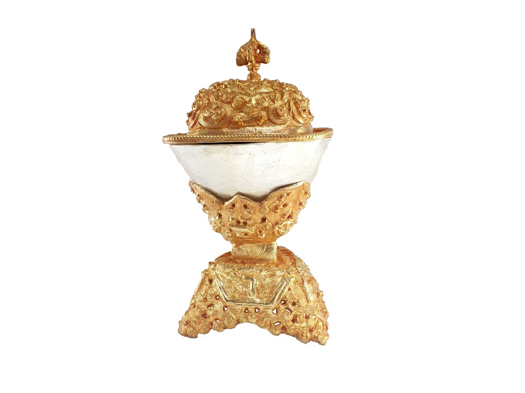 13 CM, Tibetan Copper KAPALA for Buddhist Rituals, Handcarved With Full ...