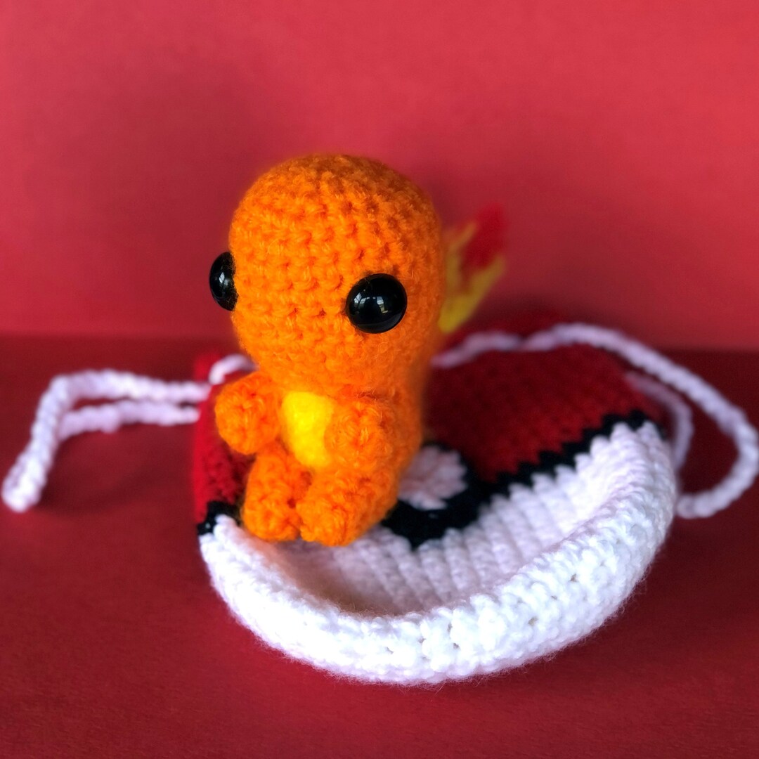 Crochet Small Charmander Inspired Amigurumi With Pokeball Inspired Bag ...