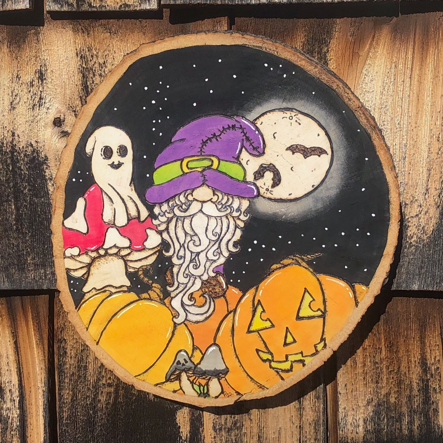 Handmade Halloween Gnome Wood Burned Wall Hanging, Pyrography Wood Art ...