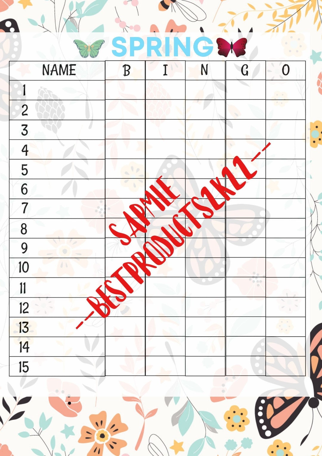 Spring Tulip Bingo mixed Straight Blank printable Bingo - Etsy