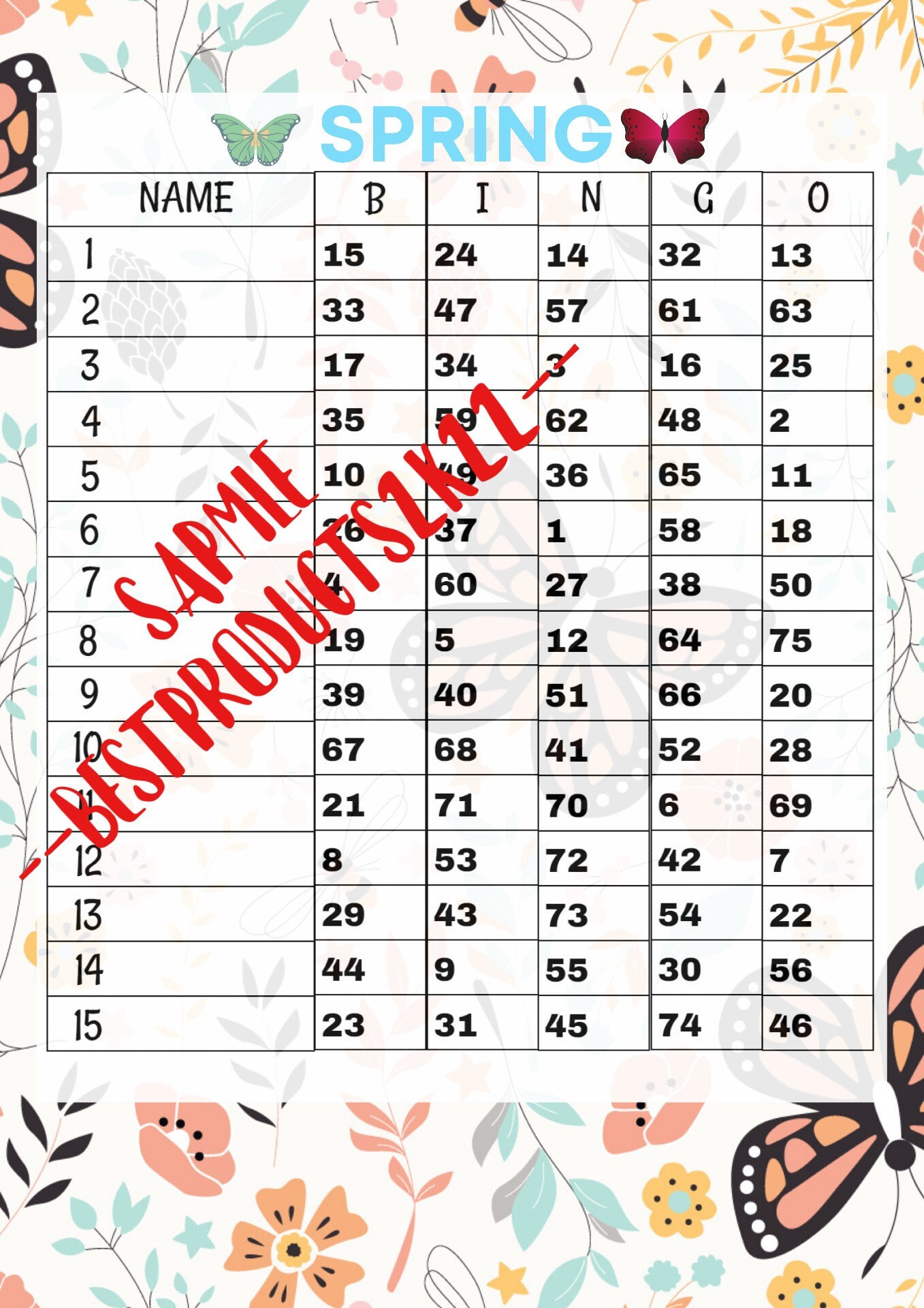 Spring Tulip Bingo mixed Straight Blank printable Bingo - Etsy