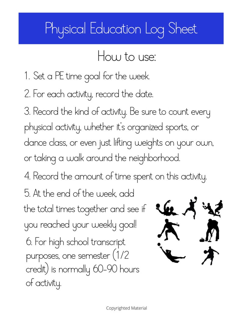 Homeschool PE Log Book for High School - Digital Download - Curriculum ...