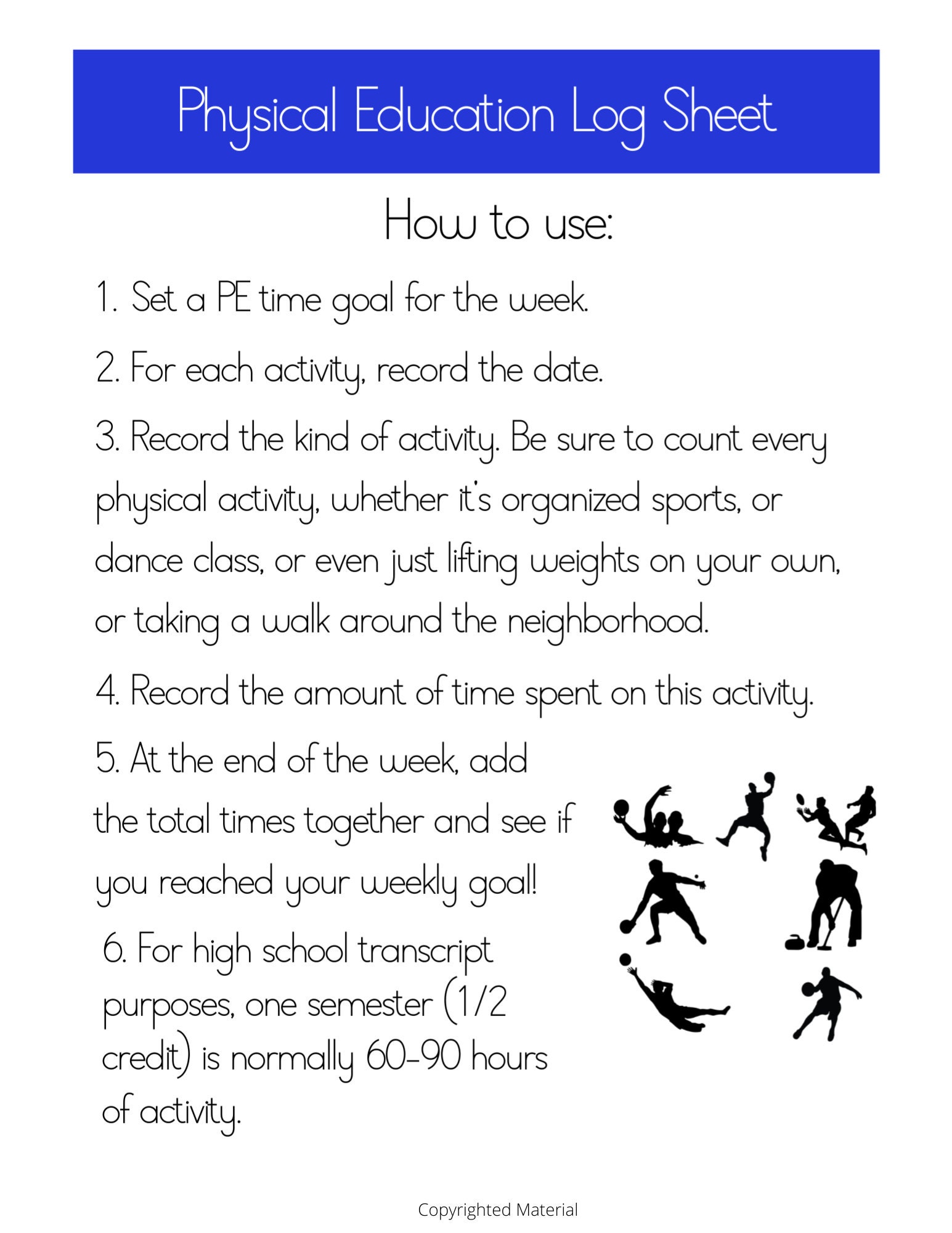 Homeschool PE Log Book for High School - Digital Download - Curriculum ...