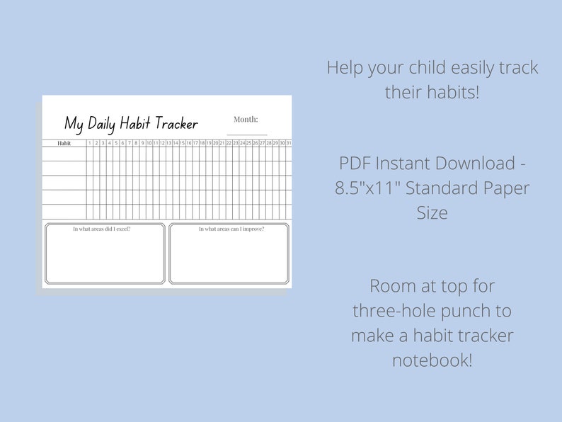 Printable Daily Habit Tracker for Kids - Instant Digital Download - PDF ...