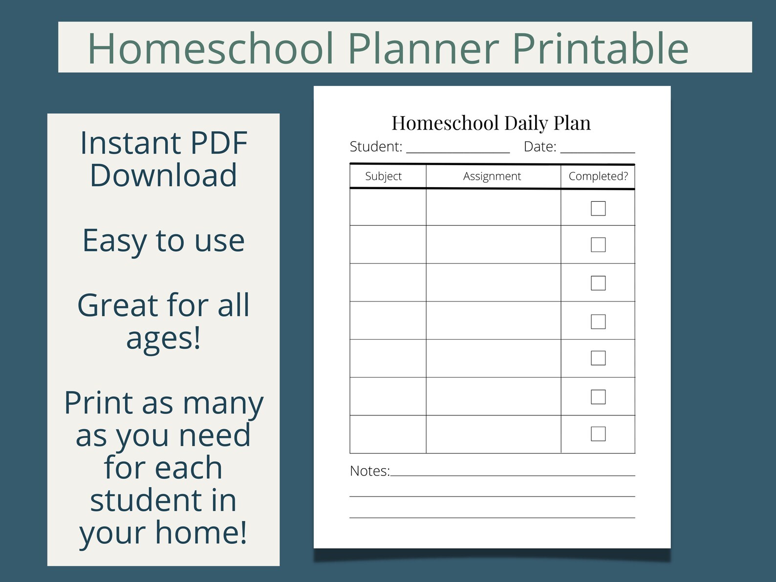 Homeschool Planner Printable Instant PDF Download 8.5x11 Daily Schedule ...