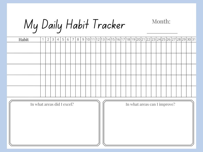 Printable Daily Habit Tracker for Kids - Instant Digital Download - PDF ...