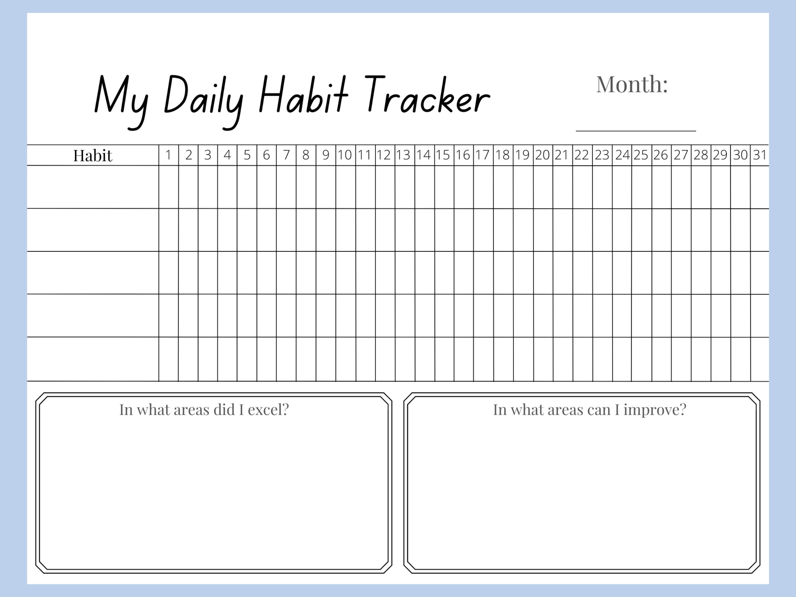 Printable Daily Habit Tracker for Kids - Instant Digital Download - PDF ...