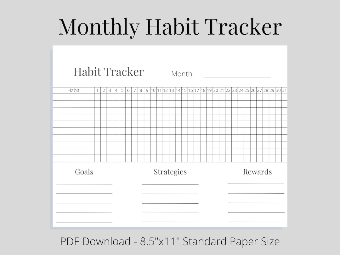 Printable Monthly Habit Tracker - Instant PDF Download - With Goals ...