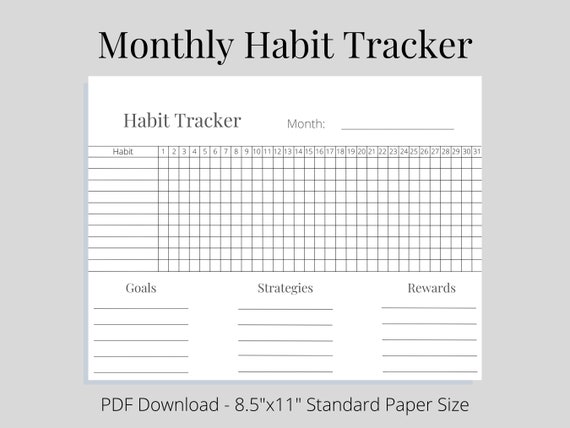 Printable Monthly Habit Tracker Instant PDF Download With | Etsy