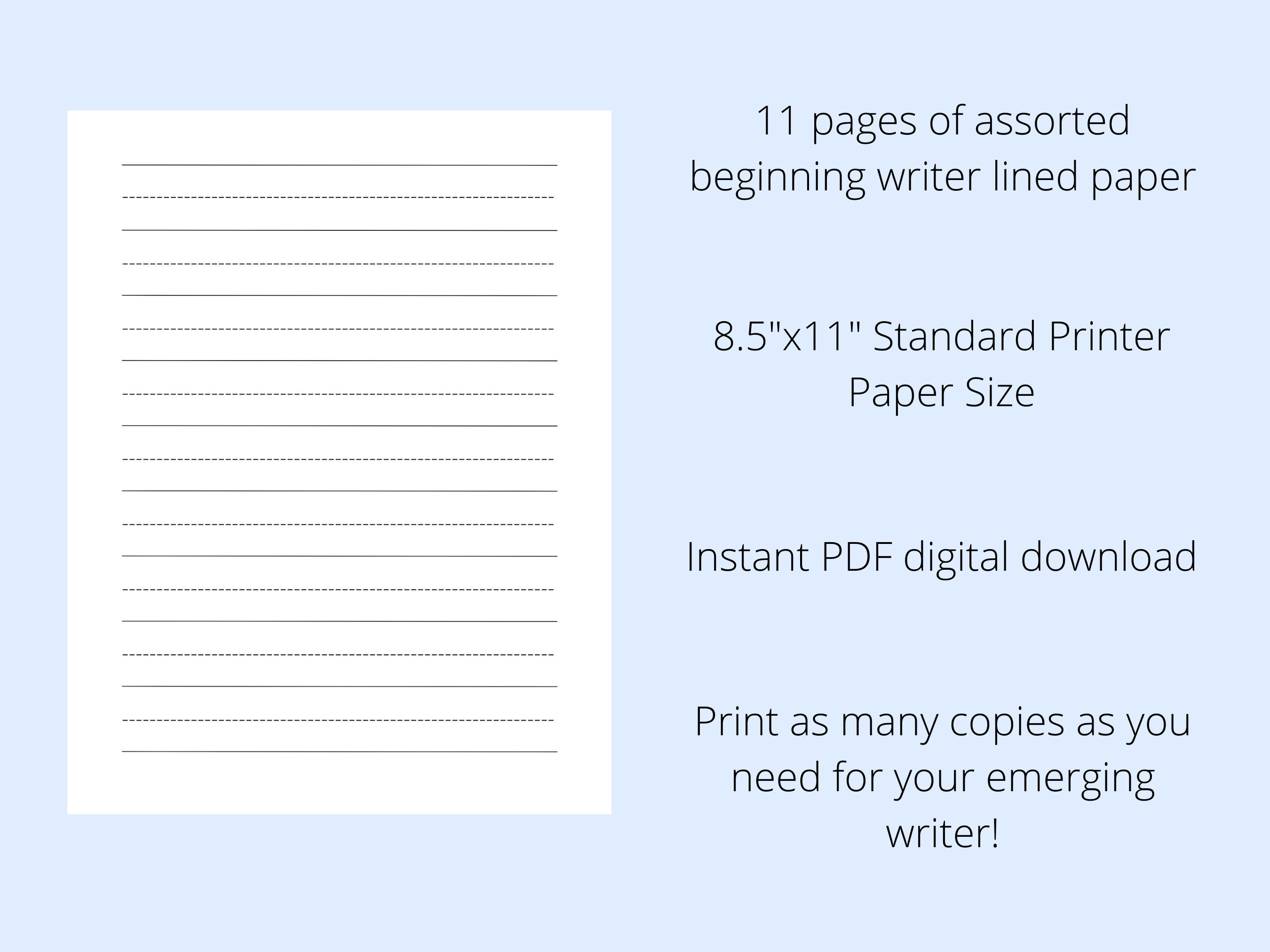 Printable Beginning Writer's Lined Paper for Preschool, Kindergarten ...