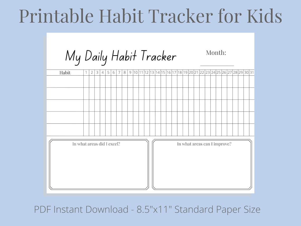 Printable Daily Habit Tracker for Kids - Instant Digital Download - PDF ...