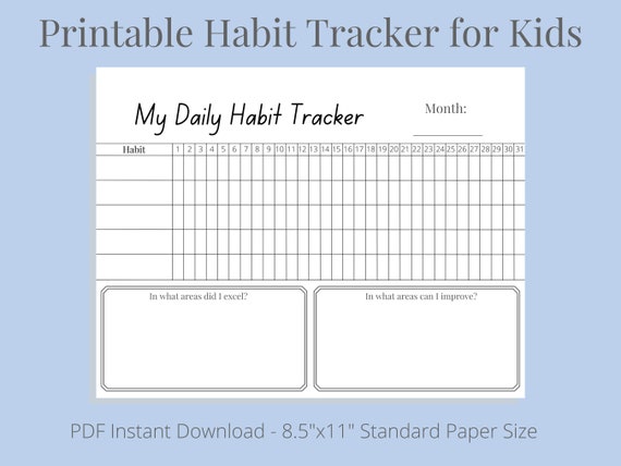 Printable Daily Habit Tracker for Kids Instant Digital | Etsy Canada