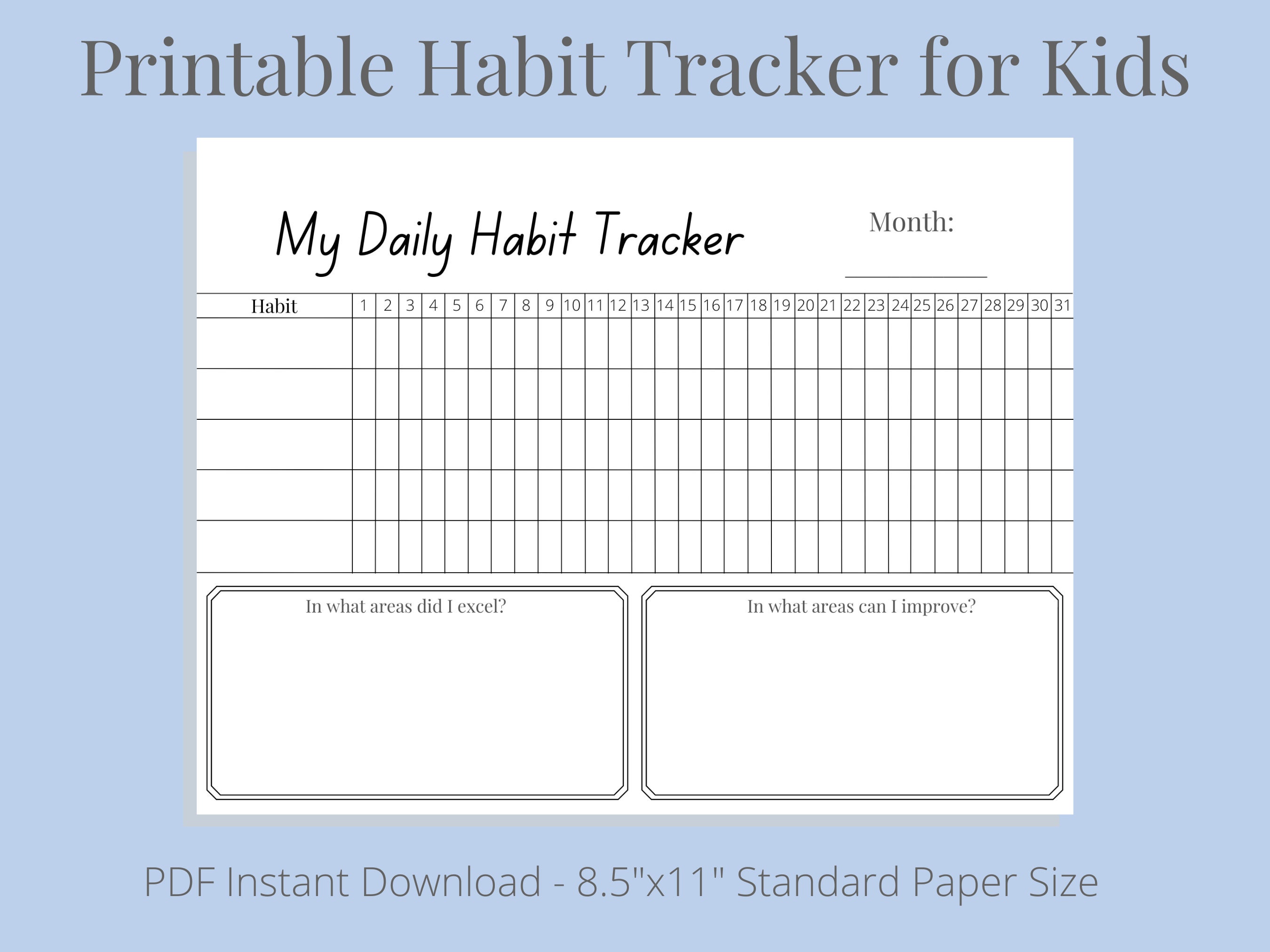 Printable Daily Habit Tracker for Kids - Instant Digital Download - PDF ...