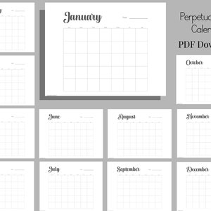 Printable Blank 12- Month Calendar, Perpetual, 8.5"x11" Standard in ...