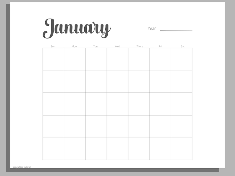 Printable Blank 12- Month Calendar, Perpetual, 8.5"x11" Standard in ...