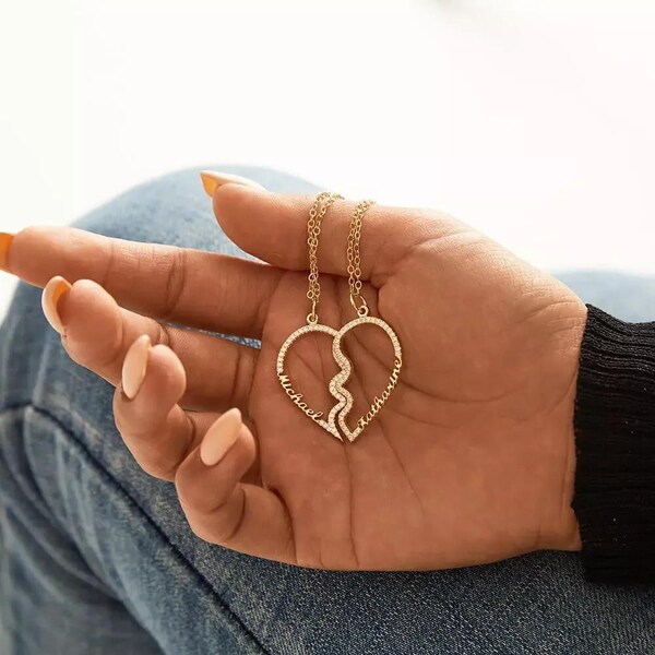 Split Heart Necklace - Etsy