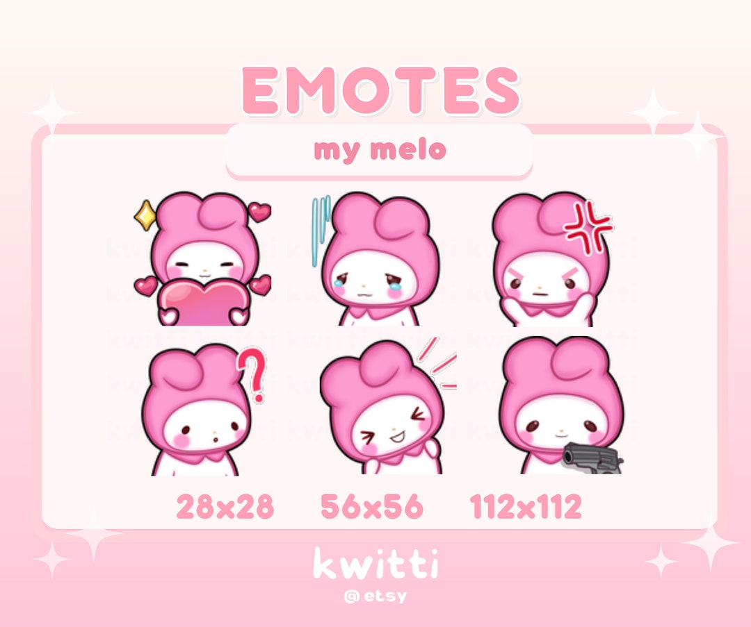 Cute Pink Bunny Plush Melo Emotes Kawaii Twitch Discord Emotes ...