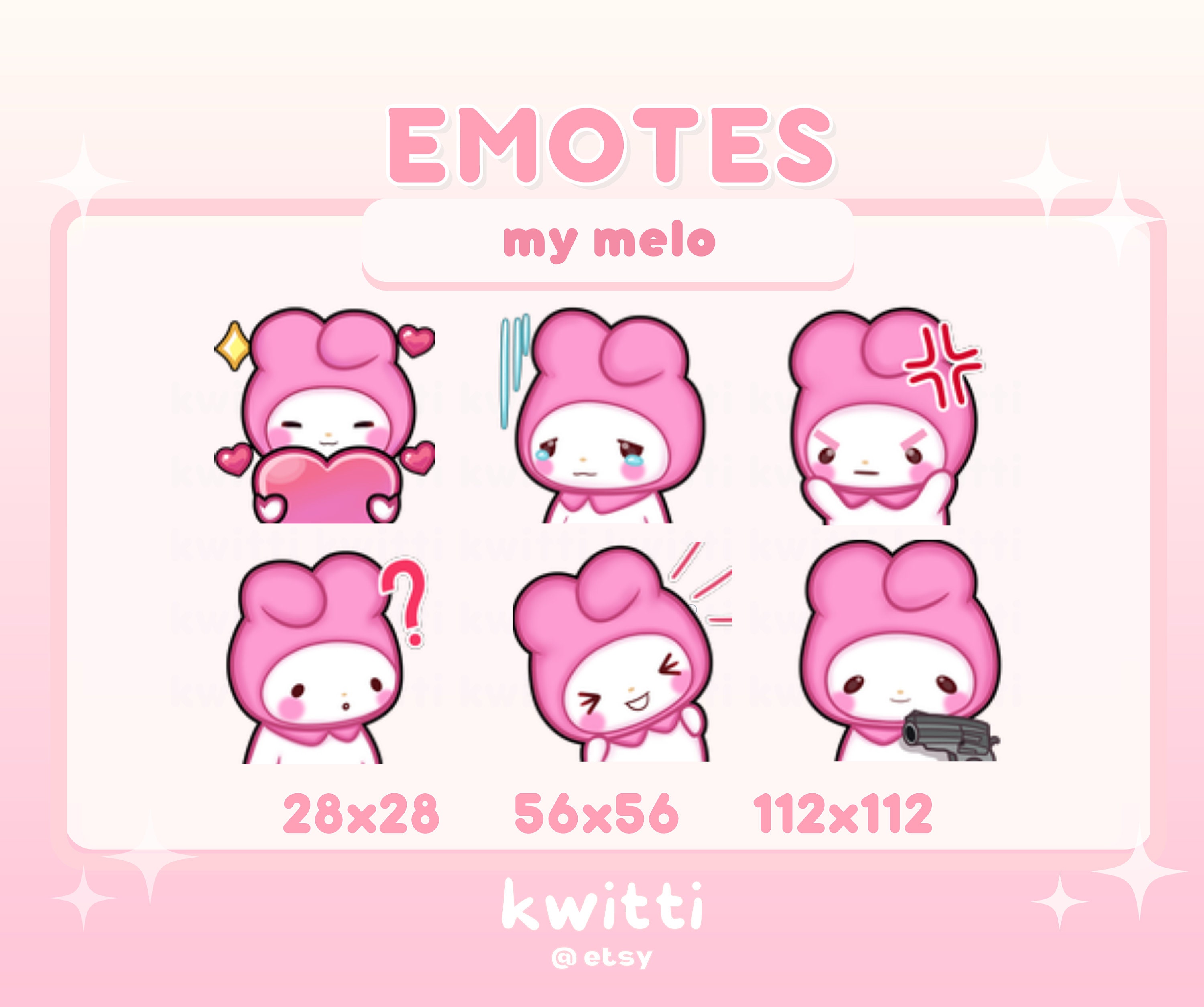 Cute Pink Bunny Plush Melo Emotes Kawaii Twitch Discord Emotes