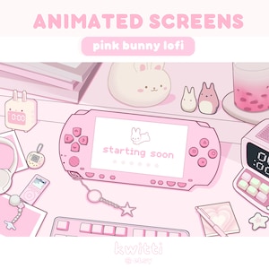 Animated Static Screens Cute Bunny Plush Lofi Desk Pink Stream Overlay ...